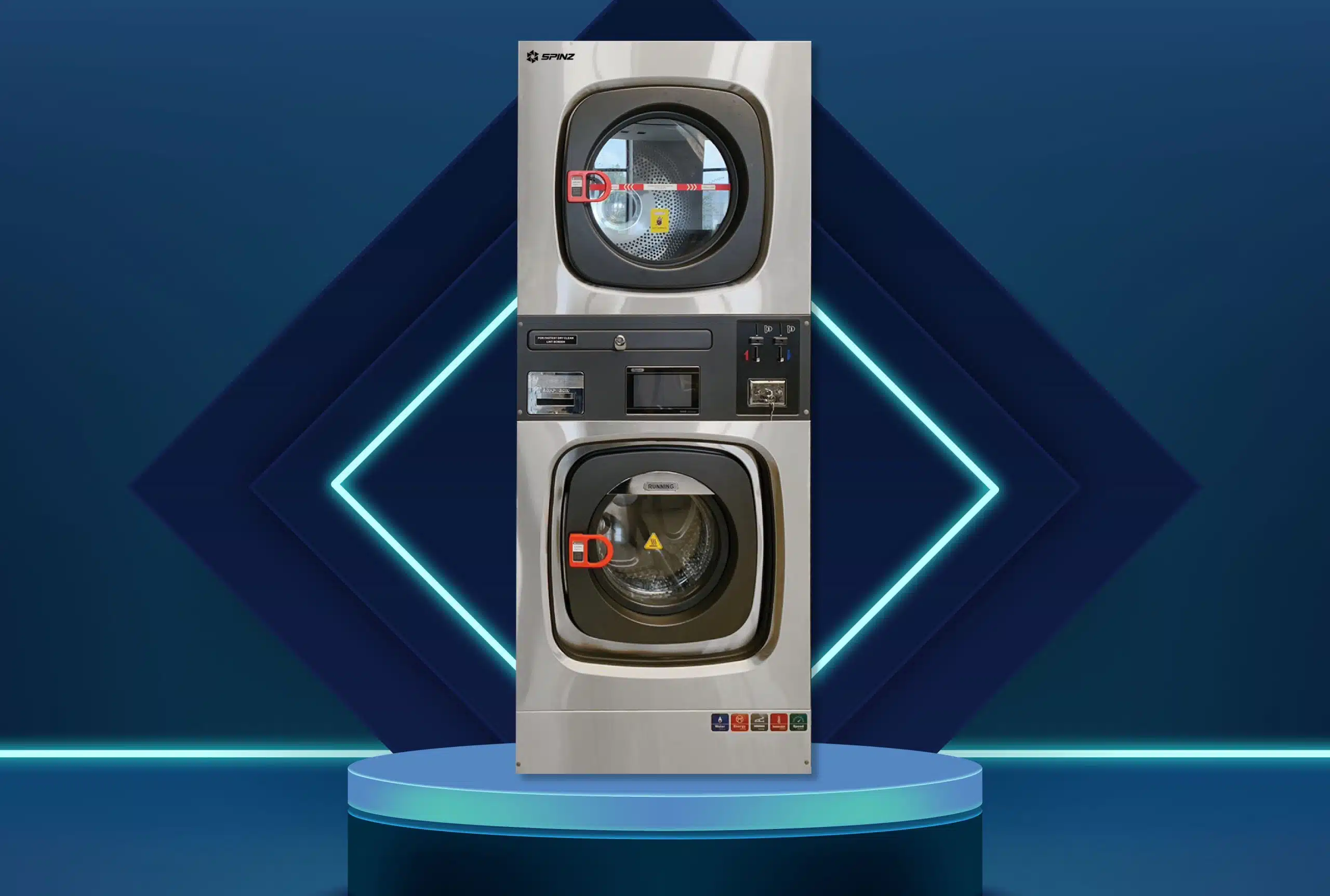 จำหน่ายเครื่องอบผ้าหยอดเหรียญแบรนด์ SPINZ - CODE CLEAN